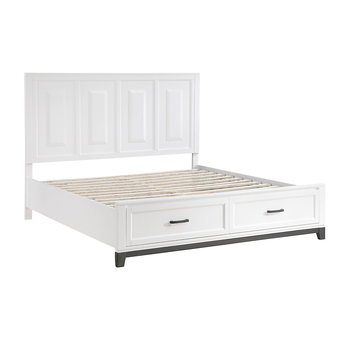 Lexicon California King Bed Frames with Headboard, Modern Bed Frame, Wood Platform Bed with Footboard Storage and Slats, No Box Spring Needed, Easy Assembly, 2-Tone Finish (White and Metallic Grey)