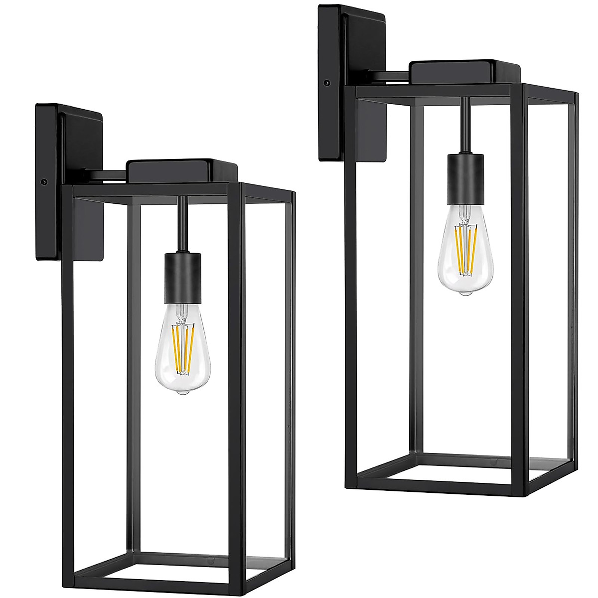 Extra Large Outdoor Wall Lantern,20 Inch Outdoor Wall Lights, Exterior Waterproof Wall Sconce, Anti-Rust Wall Mounted Lighting with Glass Shade, Matte Black Wall Lamp with E26 Socket for Porch, 2 pack