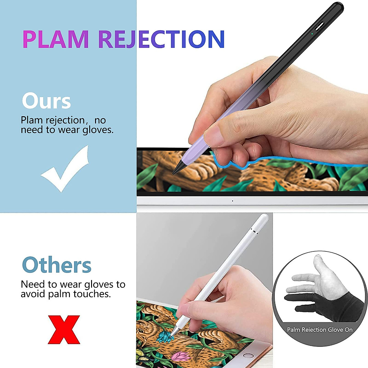 ​​​Stylus Pen for iPad 2018-2023 with Palm Rejection, Active Pencil for iPads 10th/9th/8th/7th/6th Gen, for iPad Pro11/12.9 inch, for iPads Air 5th/4th/3th, for iPad Mini 6th/5th Gen(Black and Purple)