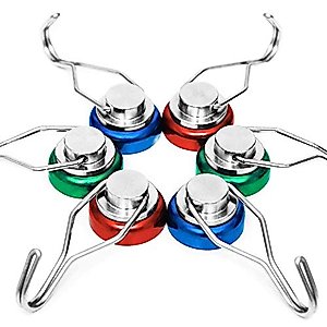siMul 55lb Colorful Swivel Magnetic Hook - Heavy Duty Neodymium Magnets for Refrigerator Door Key BBQ Grill Locker Coat Powerful Magnetic Wreath Hanger Strong Magnetic Hooks for Cruise Cabins 6 Pack
