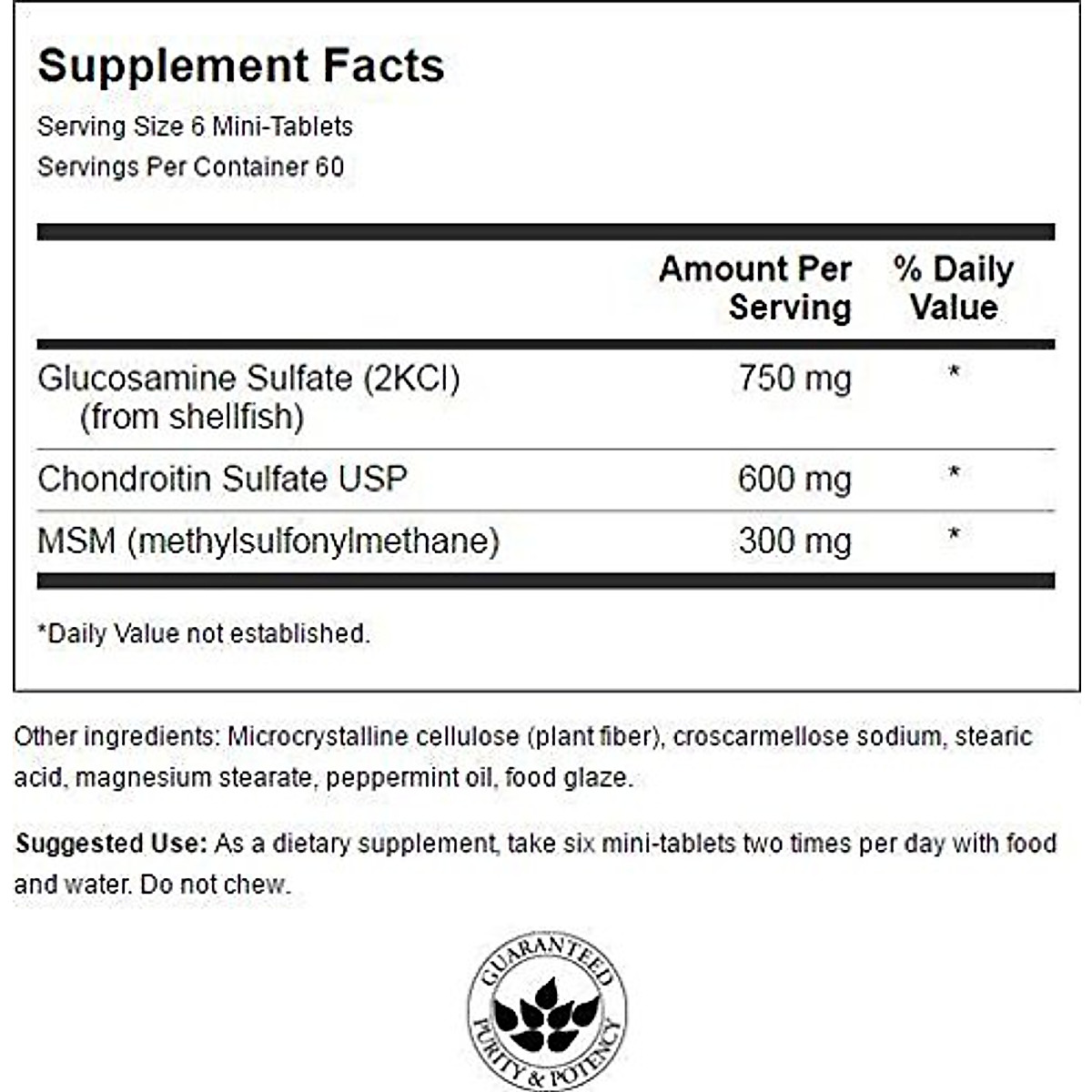 Mini-Tabs Glucosamine, Chondroitin & Msm 750/600/300 mg 360 Mini-Tabs