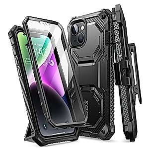 i-Blason Armorbox Series Designed for iPhone 14 Case 6.1" (2022)/iPhone 13 Case 6.1" (2021), Full-Body Rugged Holster Bumper Case with Built-in Screen Protector & Kickstand (Black)