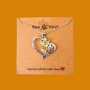Bee Kind The Original You Are My Sunshine Sunflower Necklace Made With 18K Gold Plating, Cubic Zirconia Stones, and comes with Personalized Gift with Box for Women