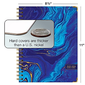 HARDCOVER Academic Year 2023-2024 Planner: (June 2023 Through July 2024) 8.5"x11" Daily Weekly Monthly Planner Yearly Agenda. Bookmark, Pocket Folder and Sticky Note Set (Dark Blue Marble)