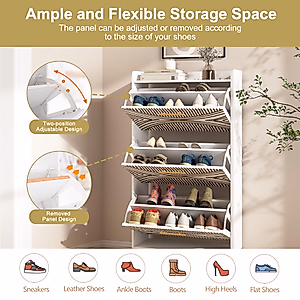 VERYKE Shoe Cabinet for Entryway,Slim Hidden Shoe Storage Cabinet with 3 Flip Drawers,Narrow Shoe Rack Cabinet, Wood Shoe Organizer Cabinet for Entryway