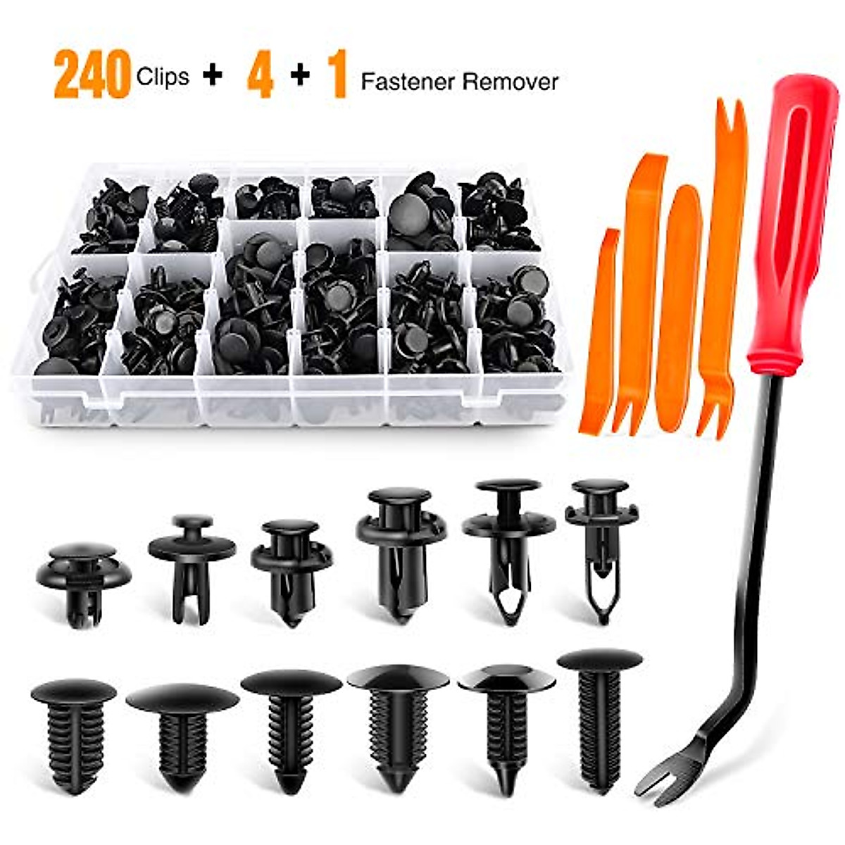 GOOACC 240PCS Bumper Retainer Clips Car Plastic Rivets Fasteners Push Retainer Kit Most Popular Sizes Auto Push Pin Rivets Set -Door Trim Panel Fender Clips for GM Ford Toyota Honda Chrysler