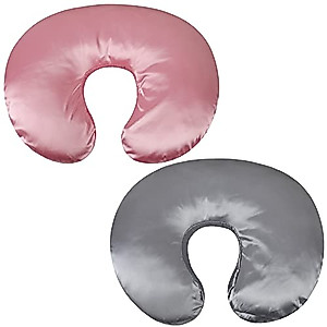 Satin Nursing Pillow Cover Set 2 Pack Ultra Soft Silk Compatible with Boppy Pillow Protect for Baby Hair and Skin Grey & Pink