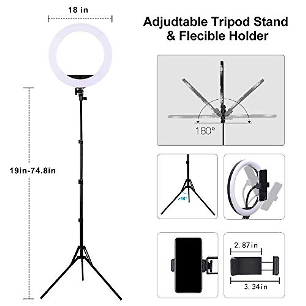 18 inch RGB Ring Light Kit AMAZKER LED with Stand and Phone iPad Holder 25 Color Modes 3000-6000K Dimmable 10 Brightness Level Up to 5000 Lux Circle Light for Live Stream/Makeup/YouTube/Vlog/Tiktok