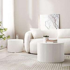 WEALTHOME Nesting Coffee Table Set of 2, Modern Nesting Round Coffee Table Accent End Table Side Table for Living Room Apartment