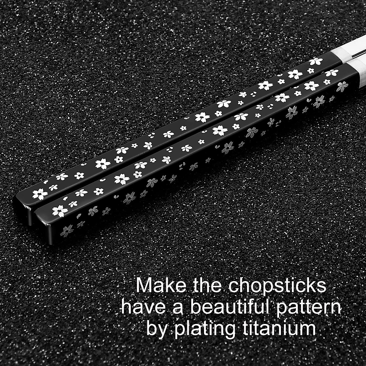 Stainless Steel 18/8 Chopsticks Reusable Titanium Plated Metal Chopsticks Premium Japanese Gift Set Dishwasher Safe (1 pair - Black)