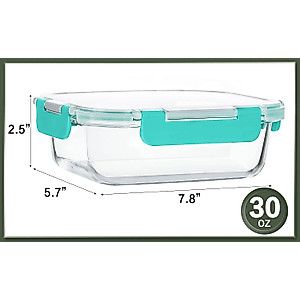 KOMUEE 10 Packs 30 oz Glass Meal Prep Containers,Glass Food Storage Containers with Lids,Airtight Glass Lunch Bento Boxes, Microwave, Oven, Freezer and Dishwasher,Green