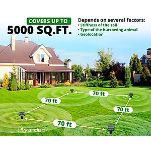 YARDEC Gopher Repellent Ultrasonic Solar Powered (8-Pack) - Easy To Use Solar Mole Repellent Ultrasonic With an Auger Drill Bit - IP65 Waterproof Sonic Repeller Stakes For Groundhog, Vole, Snake, etc.