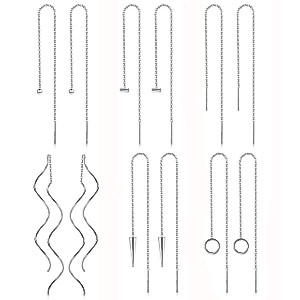 ORAZIO 6 Pairs Stainless Steel Chain Tassel Earrings for Women Lightweight Wave Threader Ball Dangle Drop Minimalist Chain Earrings Set