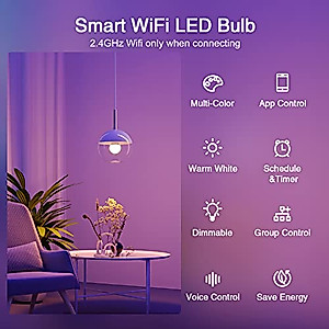 Ghome Smart Light Bulbs, A19 E26 Color Changing Led Bulb Works with Alexa, Google Home, App & Voice Control, 2.4Ghz WiFi Only, 800 Lumens,Dimmable RGB Warm White 2700K Smart Home Lighting, 4 Pack(WB4)