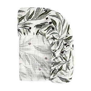 Babyletto 100% Organic Cotton Mini Crib Sheet, GOTS-Certified, Fitted 360°, Ultra-Soft and Breathable Muslin - Olive Branches