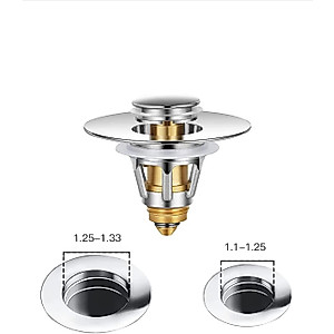 Universal Bathroom Sink Drain Stopper Replacement - Stainless Steel Drain Cover, with Brass Bullet Core, Drain Hair Catcher, Sleek Design, Drain Stopper, Push - Pop-Up Type