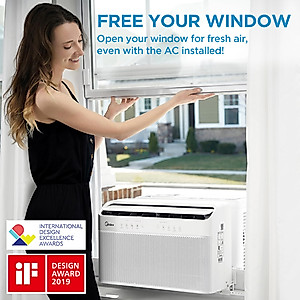 Midea 8,000 BTU U-Shaped Smart Inverter Air Conditioner – Cools up to 350 Sq. Ft., Ultra Quiet with Open Window Flexibility, Compatible with Alexa, 35% Energy Savings, Remote Control (Renewed)