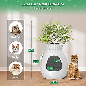 Plant Litter Box Equipped with Odor Removal System,Hidden Cat Planter Litter Box Enclosure for Big Cats,Enclosed Secret Cat Litter Box with Artificial Plant & Cobblestone,Easy to Clean and Assemble