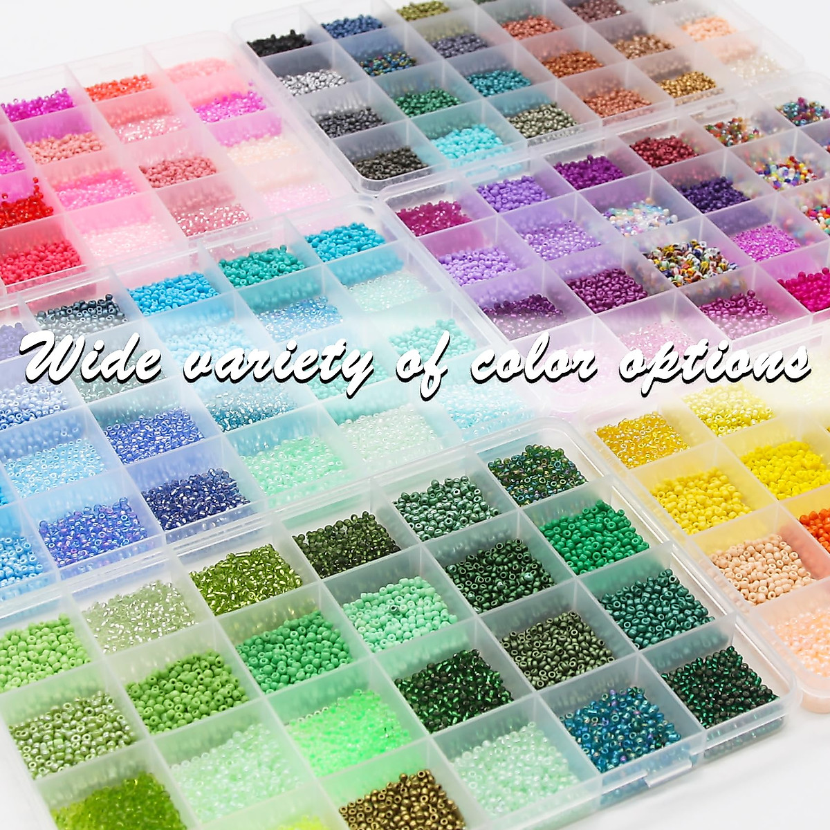 EuTengHao 57600pcs 2mm Glass Seed Beads Small Craft Beads for DIY Bracelet Necklaces Crafting Jewelry Making Supplies with Beading Needles Elastic Strings (144 Colors, 400Pcs Per Color)