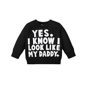 Newborn Infant Baby Girls Boys Print Letter Autumn Long Sleeve Hoodie Sweatshirt Pullover Clothes 5t Girls Sweatshirts (Black, 12-18 Months)