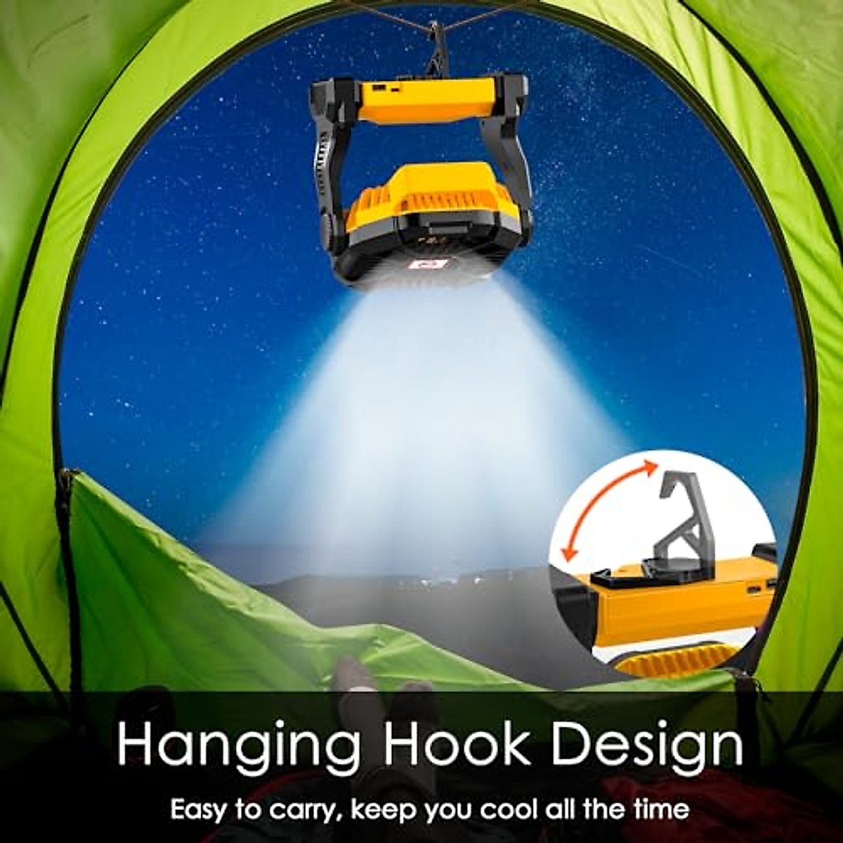 Sendowtek Portable Battery Fan with LED Light, 10400mAh Quiet Rechargeable Tent Fan with Hanging Hook 4 Speed Small USB Battery Powered Camping Fans for Travel Picnic Outdoor Indoor Cooling Sleeping