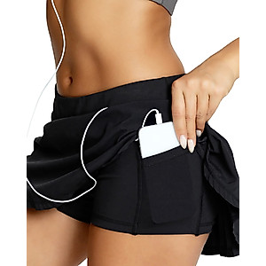 QUEENIEKE Women Golf Skorts Pleated Tennis Skirts with Pockets Shorts Running Skirt S Color ABlack