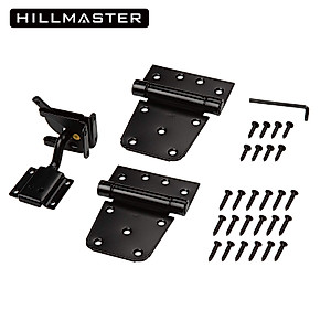 HILLMASTER Heavy Duty Gate Latch Kit for Wooden Vinyl Fence, 1 Pack Self-Locking Gate Latch and 2 Pack 3.5” Spring Tee Hinges, Gate Fence Hardware Set, Black Finish