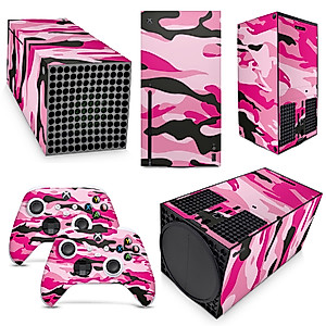 GNG Pink Camo Skins Compatible with Xbox Series X Console Decal Vinal Sticker + 2 Controller Set