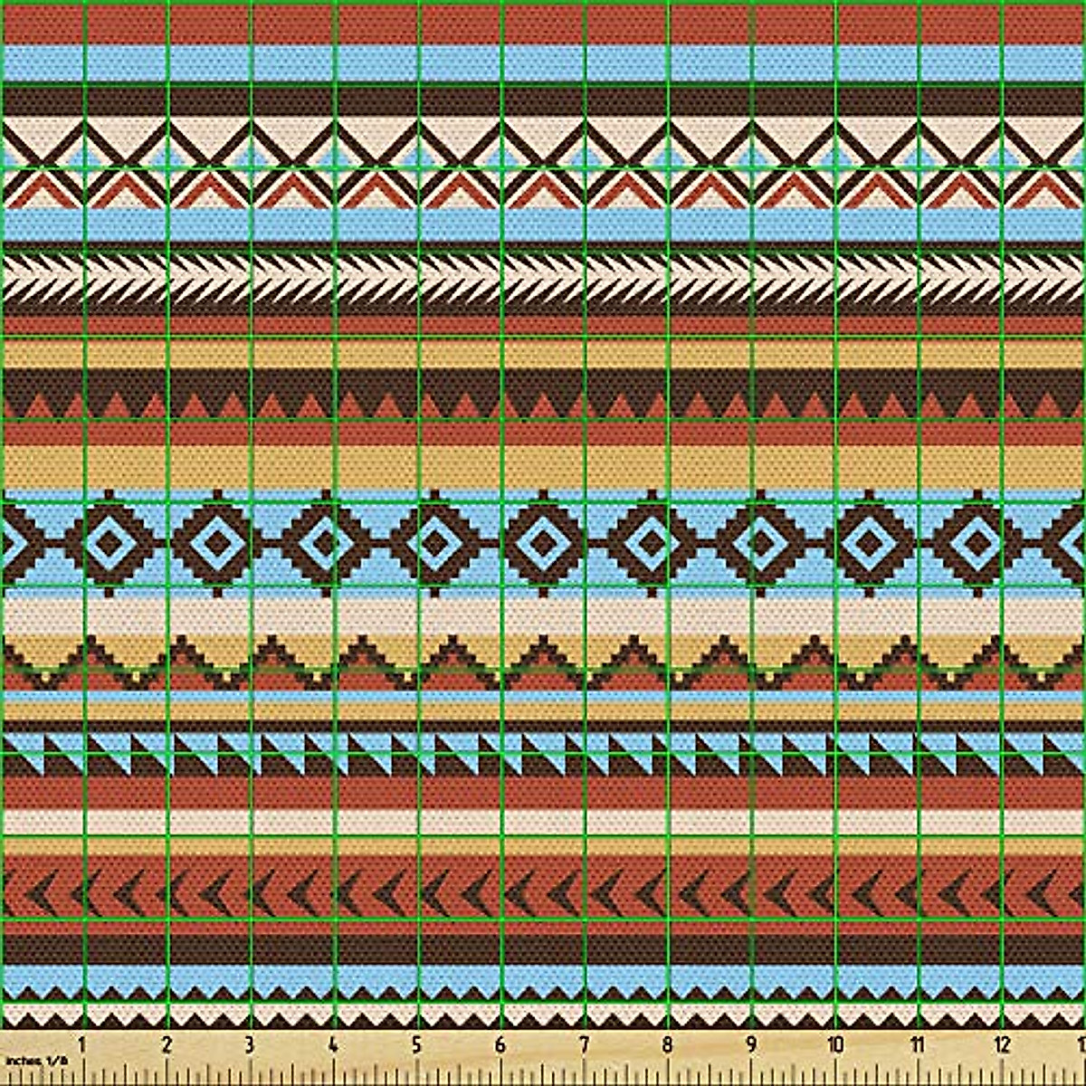 Lunarable Tribal Fabric by The Yard, Pattern Chevrons Arrow Heads Rectangles Motifs Design, Decorative Fabric for Upholstery and Home Accents, 1 Yard, Blue Orange