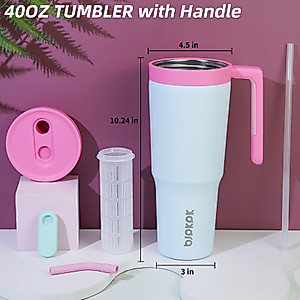 BJPKPK 40oz Tumbler With Handle And Straw Insulated Tumblers Cups With Lid Stainless Steel Travel Coffee Mug With Fruit Infuser,Light Gray