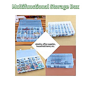 24 Grids Plastic Storage Box, Transparent Storage Container Jewelry Box with Adjustable Partition, Multi-compartment Storage Box for DIY Crafts, Jewelry and Fishing Gear(Blue)