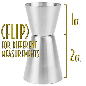 Cocktailor Set of 4 Stainless Steel Double Cocktail Jiggers for Bar, Restaurant or Home Use - 1oz & 2oz