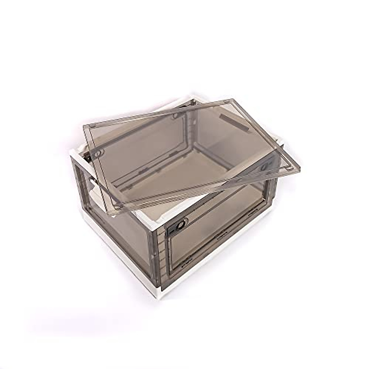 Best Home Fashion 2 packs LARGE Storage Bins Side Opening, Stackable Lid Collapsible, Foldable, Easy Tidy Up with Storage Box, Ideal for Home & Office Organization Storage Cube (Large, White)