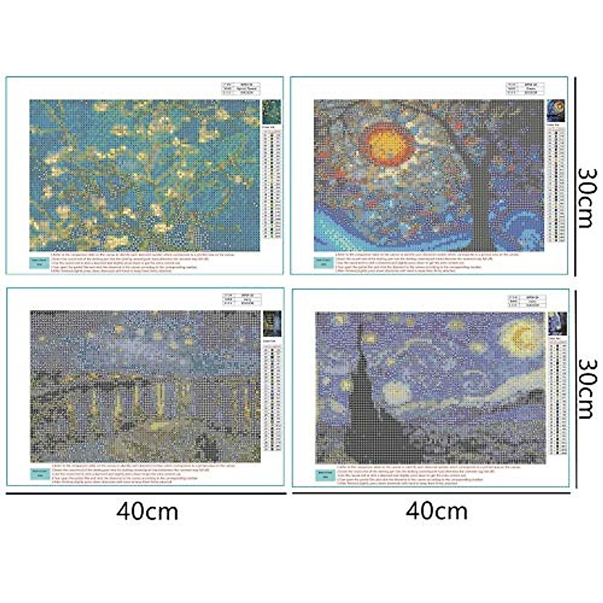 4 Packs 5D DIY Diamond Painting Set Full Drill Diamond Painting Starry Night Wall Stickers for Living Room(40X30CM/16X12inch)