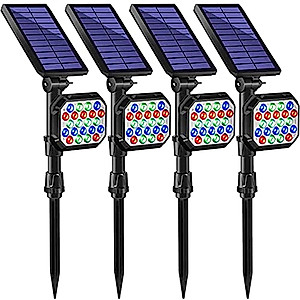 DBF 7 Color Changing Solar Spot Lights Outdoor, 22 LED Solar Landscape Lights Solar Halloween Christmas Lights Outdoor Waterproof Decorations Solar Spotlight Lights for Garden Yard Patio, 4 Pack