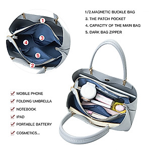 HENG REN Women's Handbags Shoulder Bags,Upgraded Version Medium Classical Style Purses Top Handle Satchel Bag for daily. (Cement Grey)