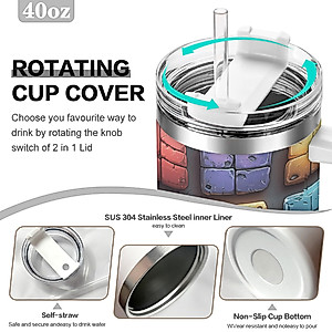 FOCIUZTA Cartoonish Pixel Art Tumbler with Lid, Travel Coffee Cup, Ideal for Easter, Gaming Enthusiast, Mother Day, and Birthday Gifts