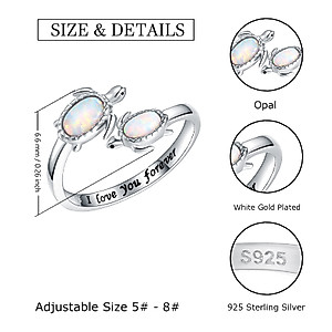 EJALEN 925-Sterling-Silver Opal /Turquoise Sea Turtle/Dolphin/Sea Life Ring - Inspirational I Love You Forever Adjustable Open Nature Ocean Mother Daughter Ring Cute Animal Jewelry Gifts for Women