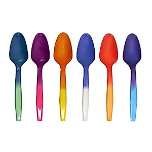 Color Changing Reusable Mood Spoon, Set of 24, Assorted Colors, BPA Free, reacts to cold food temperatures and changes color - perfect for ice cream - MADE IN USA
