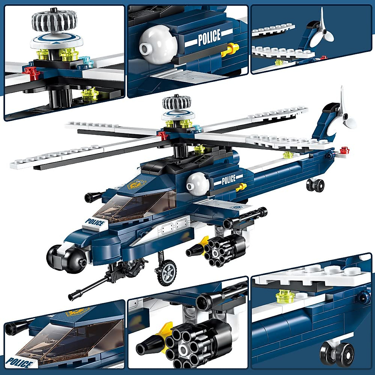 QMAN Building Blocks STEM Toy for Kids 8-in-1 City Police Helicopter Building Bricks Set Car Model Boat Building Toys for Boys and Girls Age 6+ Years Old (381 Pieces)