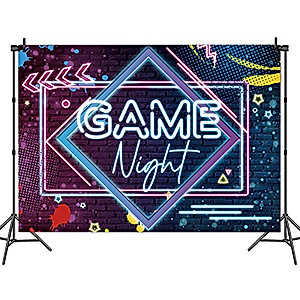 Game Night Theme Photography Backdrops Glow Neon Photo Background 5x3ft for Game On Birthday Party Decor Sleepover Slumber Prom Gaming Party Cake Table Decor Photobooth Supplies