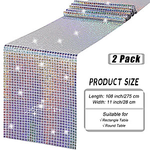 durony 2 Pack Disco Party Table Runner Mirror Silver Laser Glitter Foil Tablecloth with Sparkle Sequin Table Cover for Bachelorette Party 70s Party Disco Cowgirl Party Decorations