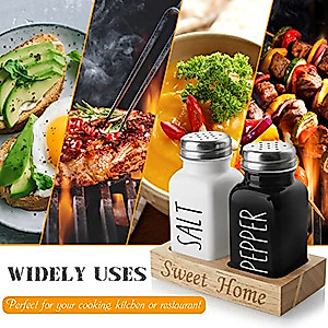 Salt and Pepper Shakers Set with Holder - Dopeca Glass Salt Shaker with Wood Caddy for Kitchen Counter or Table - Black and White Kitchen Decor and Wedding Gifts -2.7 oz