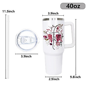 ZNYYZYBA Christian Gifts for Women - Religious Gifts for Women, 40 oz Christian Tumbler with Handle and Straw and Leak Proof Lid, Reusable Stainless Steel Insulated Travel Coffee Mug