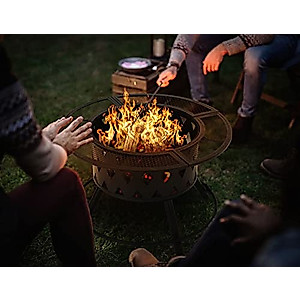 Garden Fire Pit Outdoor 32" Wood Burning Outdoor Party BBQ Fire Pit Backyard with 18.5In Cooking Grill Outdoor Portable Fire Bowl Metal Firepit