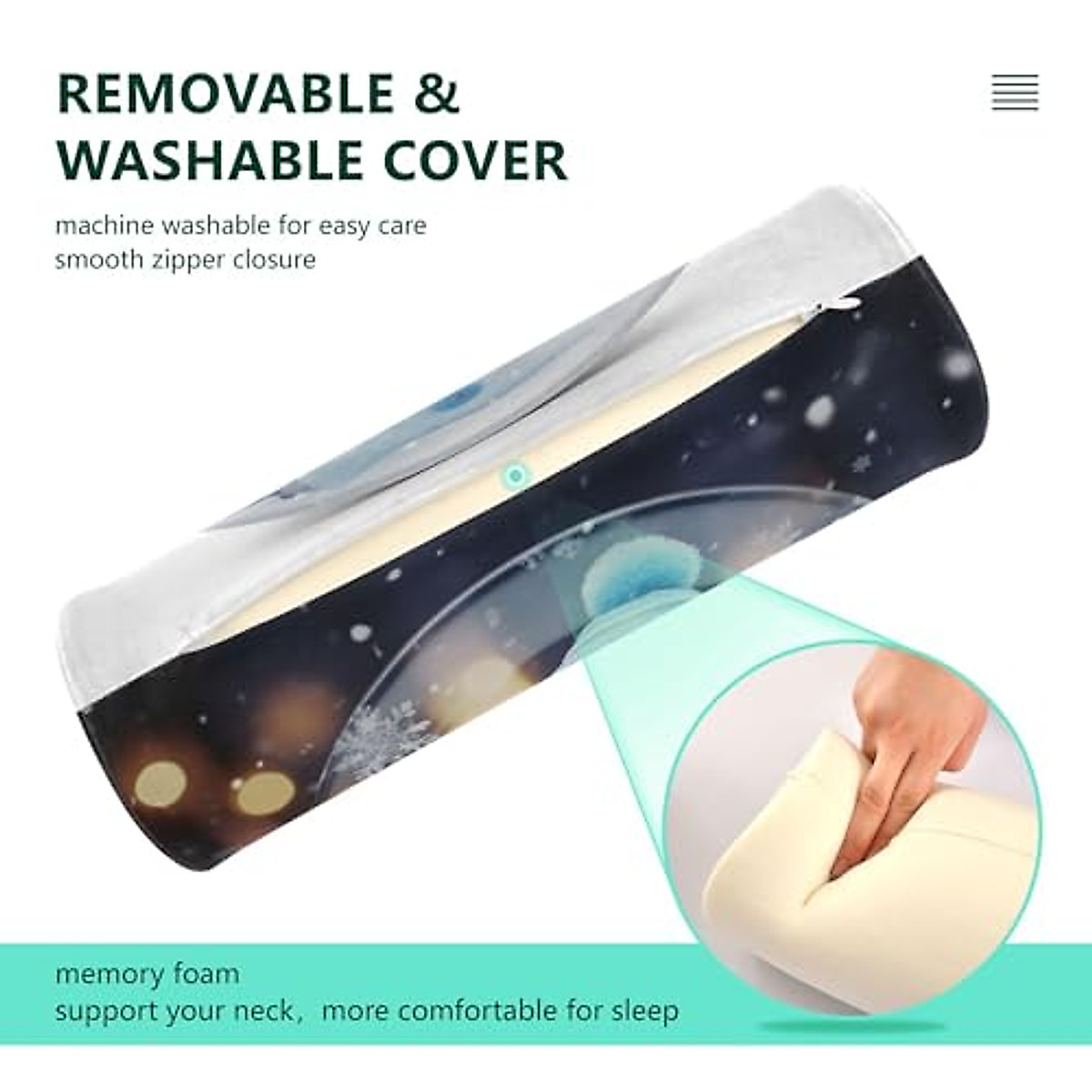 xigua Blue Snowman Neck Roll Pillow for Neck Relief with Removable Washable Cover - Memory Foam Round Cylinder Bolster, Ergonomically Designed for Head, Neck, Back, and Legs