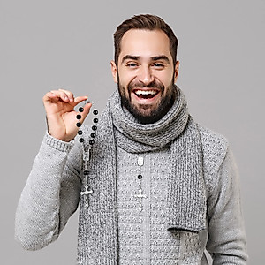 4 Pieces Auto Rosary for Rearview Mirror Pearl Glass Beads Catholic Bracelet Rosary Beads Catholic for Woman Men Car Rosary with Cross Crucifix Rosary Necklace Hanging Accessories (Black Beads)