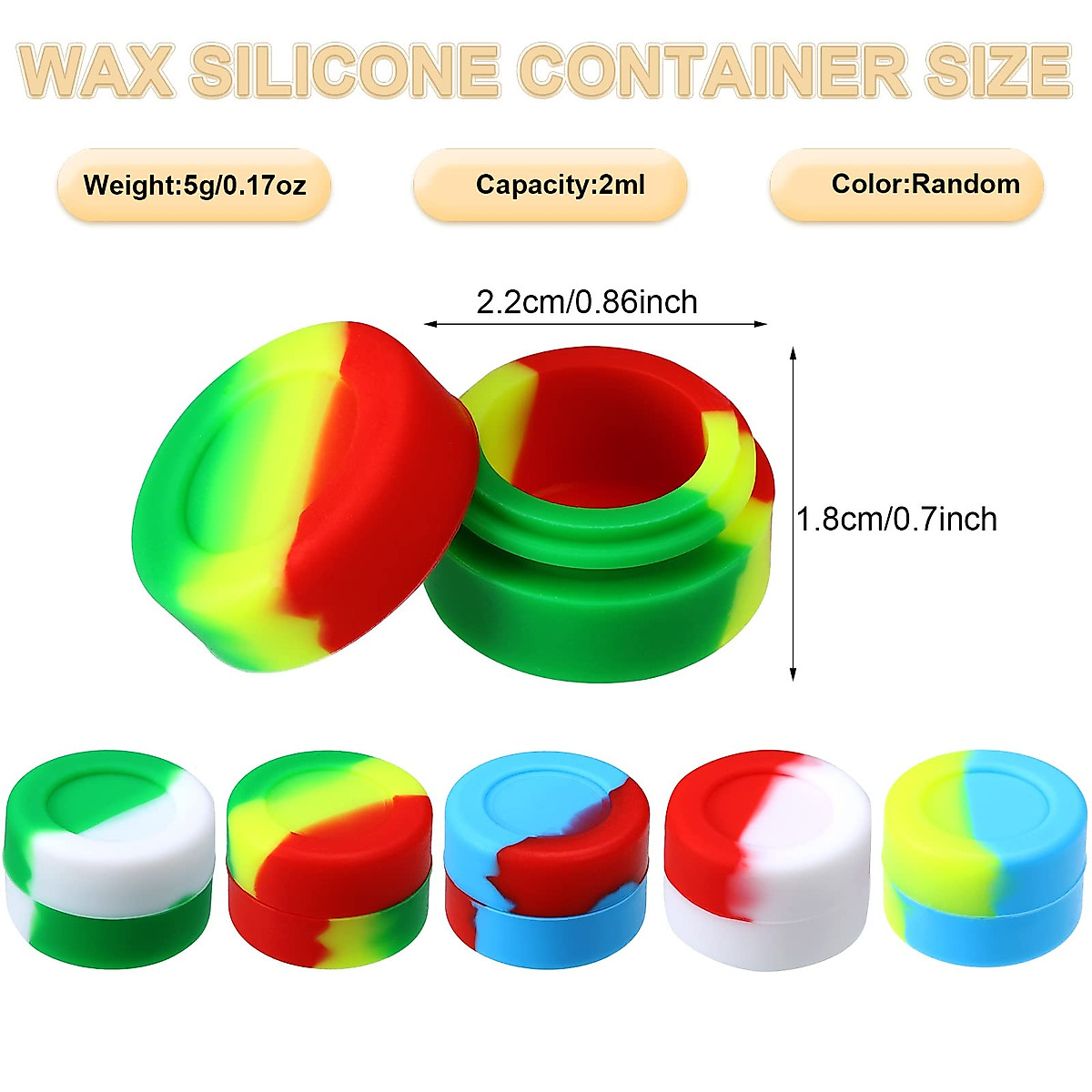 Silicone Wax Containers Non-Stick Silicone Wax Containers Multi Use Storage Jars Oil Concentrate Bottles (100 Pieces,2 ml)