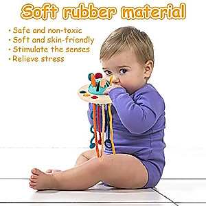 Cawgug UFO Toy, Montessori UFO Silicone Pulling Toy, UFO Silicone Pull String Sensory Toys for Toddler, Travel Toys for Toddlers 1-3, First Birthday Gift for Boys Girls