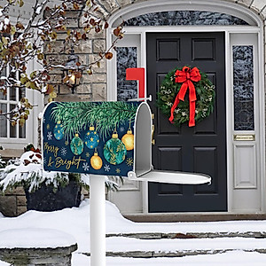 FBCOO Merry Christmas Tree Mailbox Cover Magnetic Standard Size 21"x19", Xmas Glitter Navy Blue Decorative Post Letter Box Decor, Snowflake Winter Holiday Garden Yard Outdoor Decoration